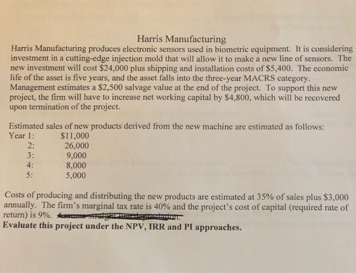 Solved Harris Manufacturing Harris Manufacturing produces | Chegg.com