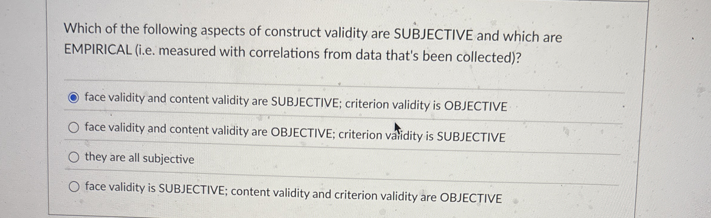 Solved Which of the following aspects of construct validity | Chegg.com