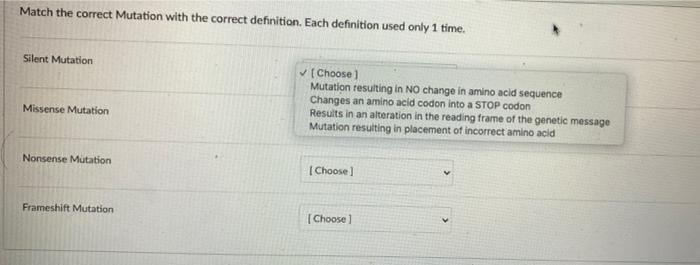 Match the correct Mutation with the correct | Chegg.com