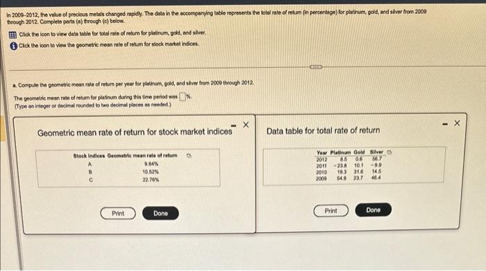 Solved a) The Geometric mean rate of return for platinum | Chegg.com