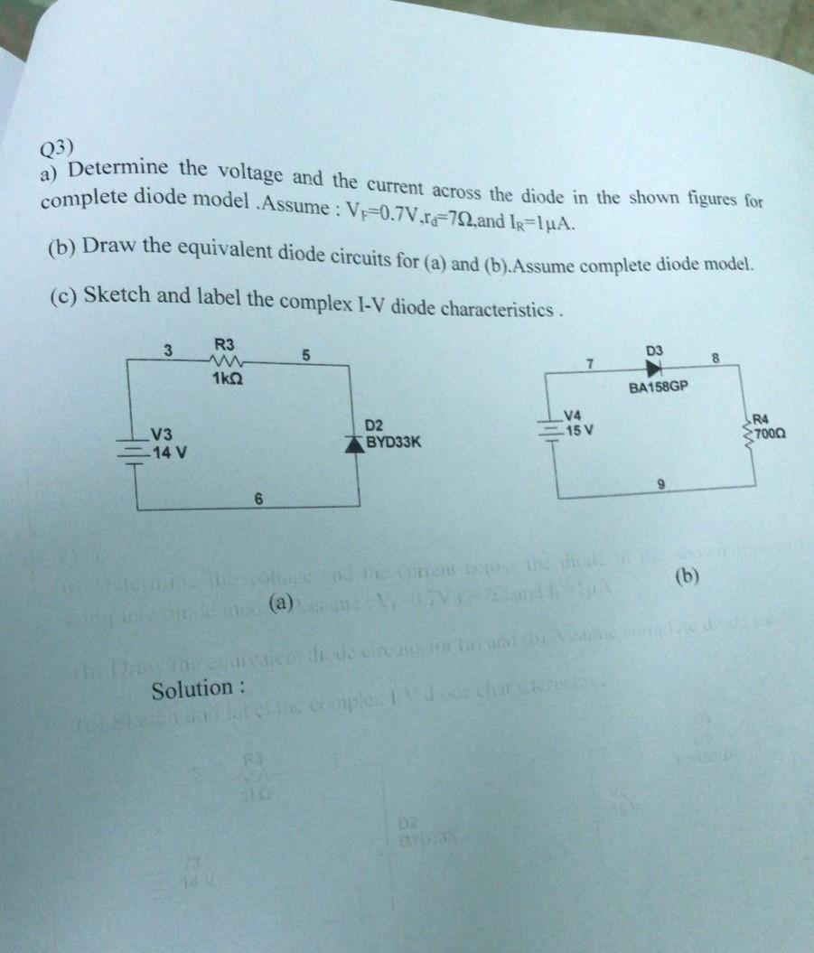 Solved Q3) a) Determine the voltage and the current across | Chegg.com