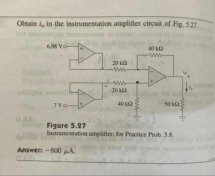 Solved Obtain i, in the instrumentation amplifier circuit of | Chegg.com