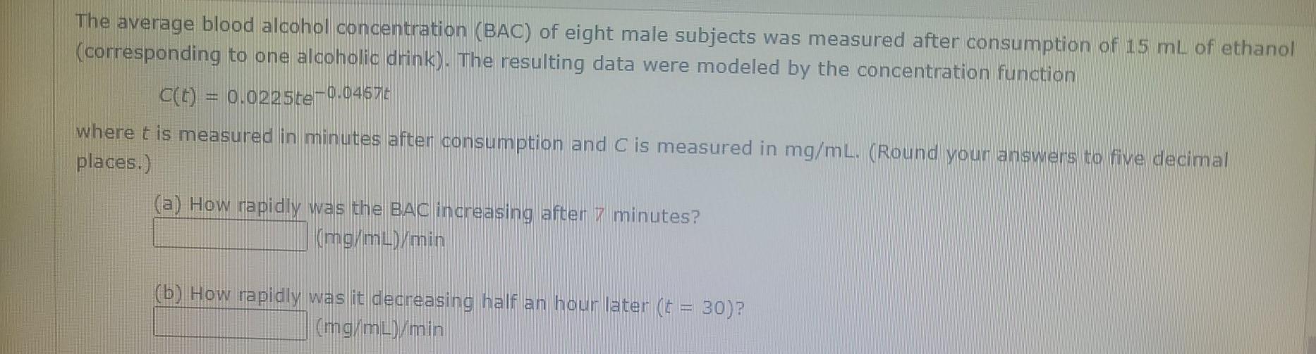 Solved The average blood alcohol concentration (BAC) of | Chegg.com