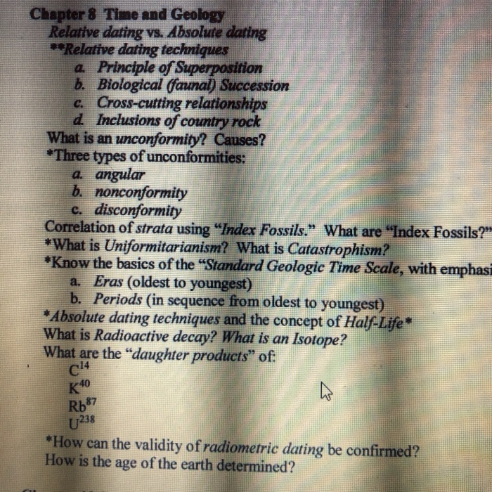 Solved Chapter 8 Time and Geology Relative dating vs. | Chegg.com