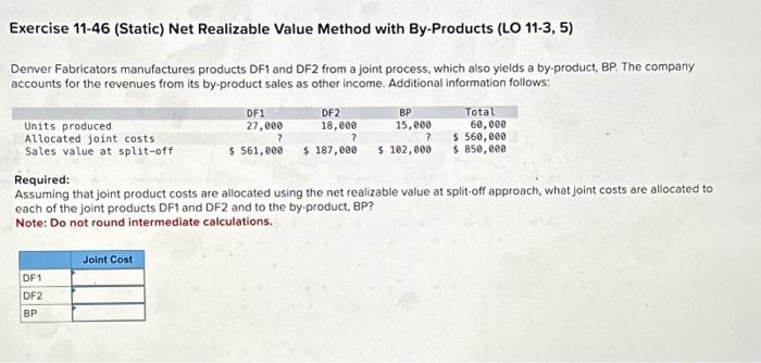 Solved Exercise 11-46 (Static) Net Realizable Value Method | Chegg.com