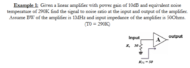 Solved Example 1: Given a linear amplifier with power gain | Chegg.com