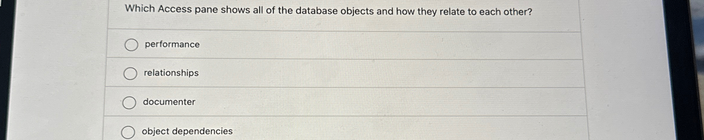 Solved Which Access pane shows all of the database objects | Chegg.com