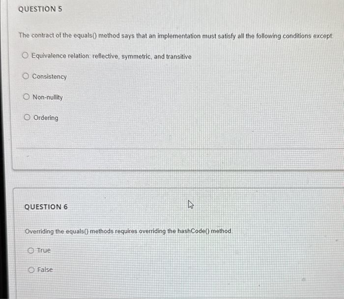 Solved The contract of the equals() method says that an | Chegg.com