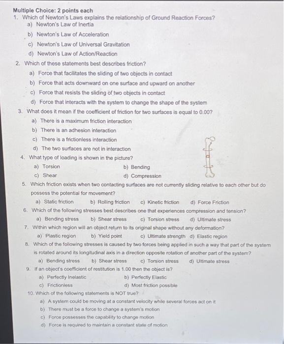 Solved Multiple Choice: 2 points each 1. Which of Newton's | Chegg.com