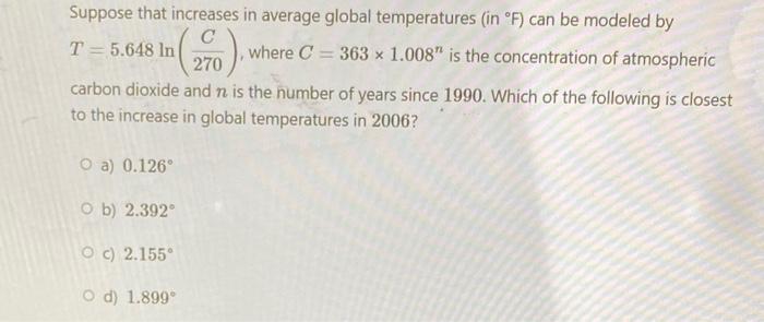 Solved Suppose that increases in average global temperatures | Chegg.com