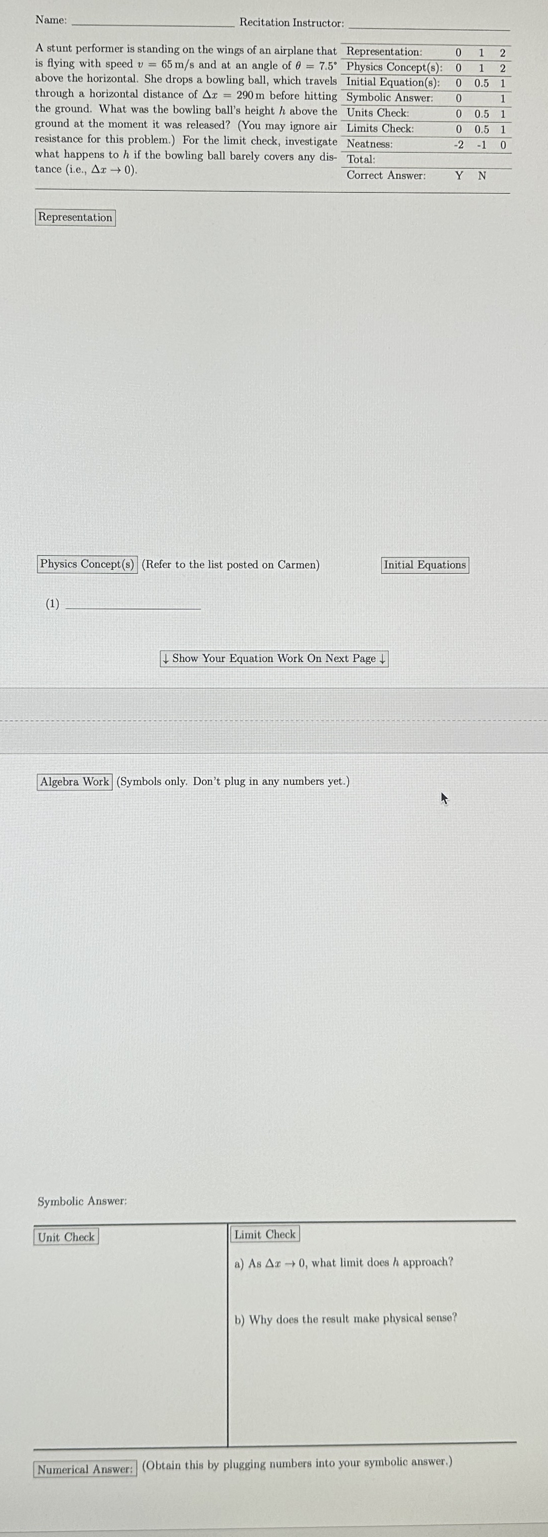 Solved Name:Recitation Instructor: above the horizontal. She | Chegg.com
