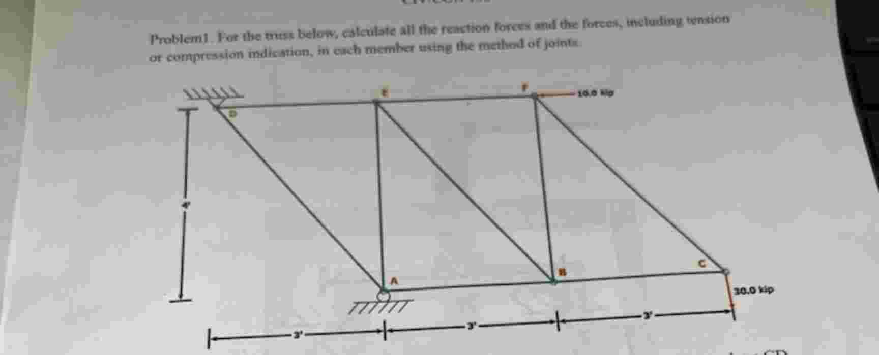 Solved Problem1. ﻿For the truss below, calculate alt the | Chegg.com