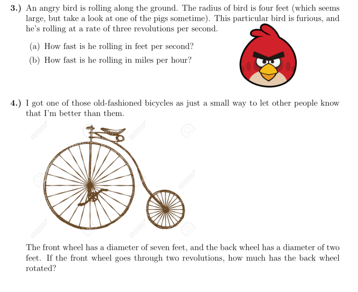 Solved 3.) ﻿An angry bird is rolling along the ground. The | Chegg.com