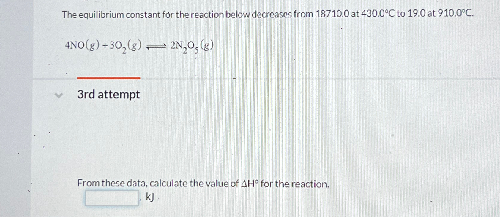 Solved The equilibrium constant for the reaction below | Chegg.com