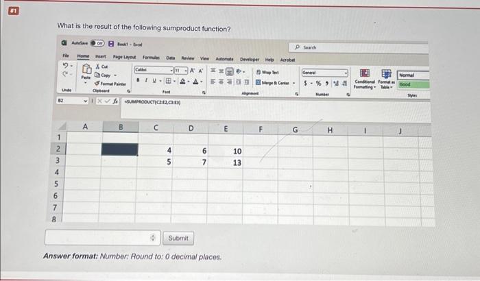 Solved What is the result of the following sumproduct | Chegg.com