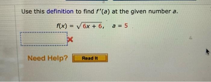 Solved Use this definition to find f′(a) at the given number | Chegg.com