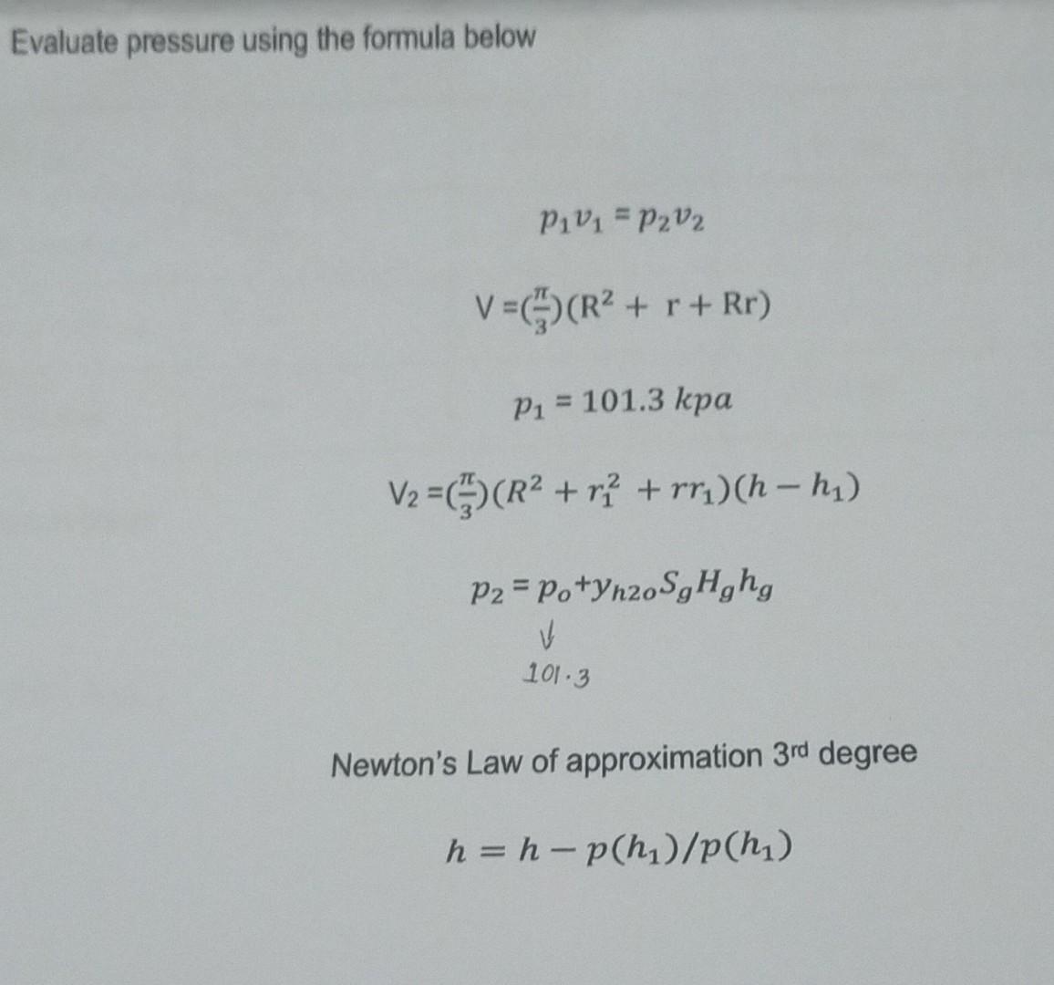 Solved please evaluate pressure (P2 kPa) using the formula | Chegg.com