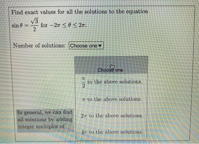Solved Find exact values for all the solutions to the | Chegg.com