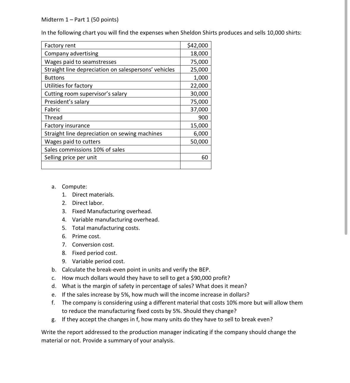 Solved Midterm 1 - ﻿Part 1 (50 ﻿points)In the following | Chegg.com