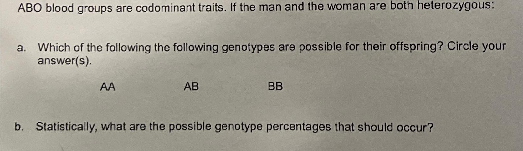Solved ABO blood groups are codominant traits. If the man | Chegg.com