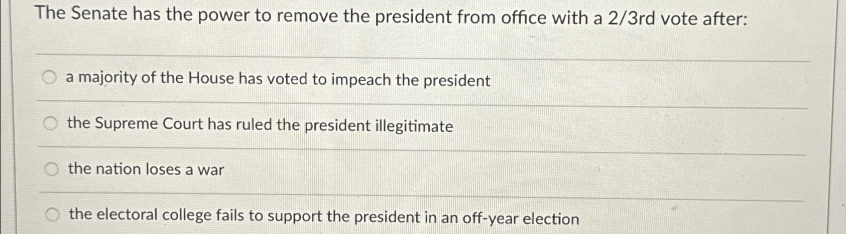 Solved The Senate has the power to remove the president from | Chegg.com