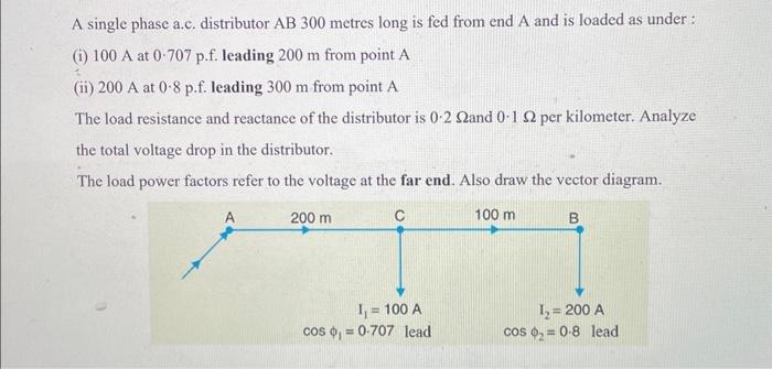 Solved A single phase a.c. distributor AB300 metres long is | Chegg.com