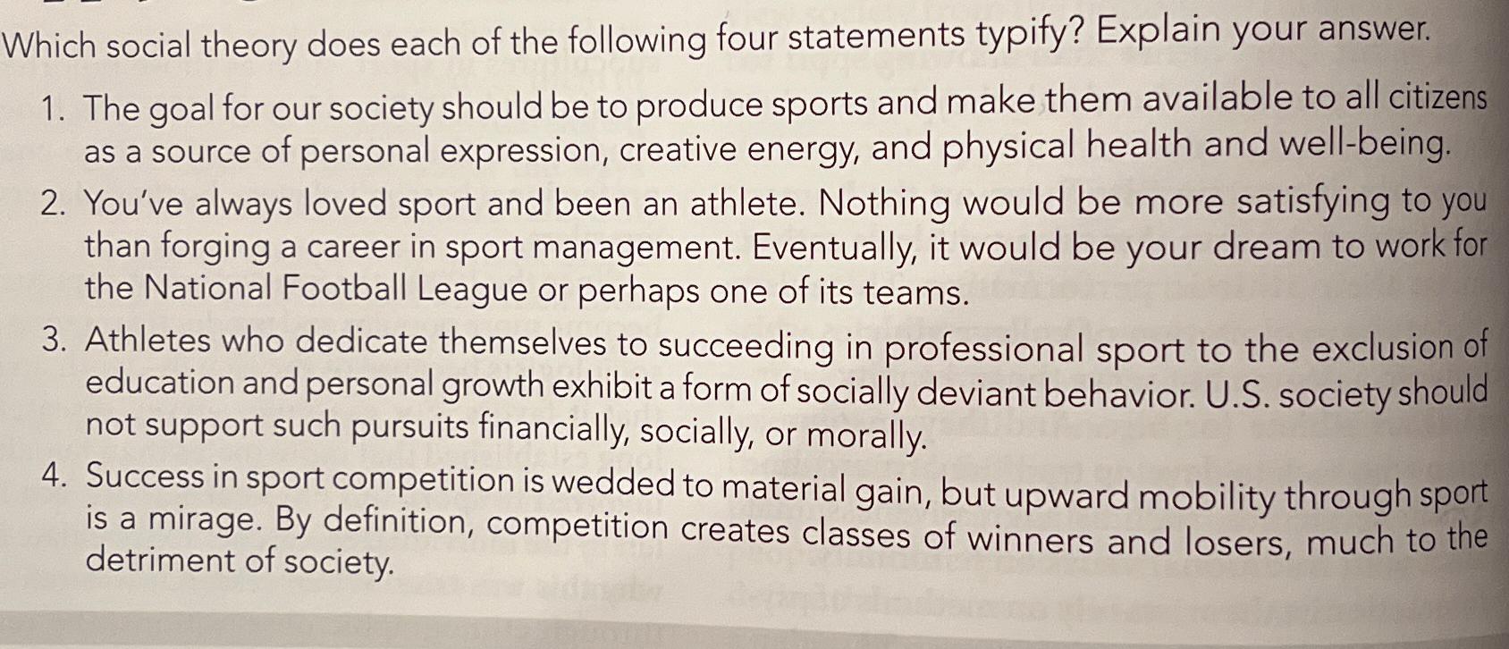 Solved Which social theory does each of the following four | Chegg.com