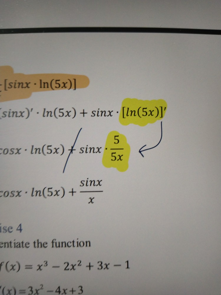 Solved why derivative of ln(5x) is 5/5x , instead of 1/5x or | Chegg.com