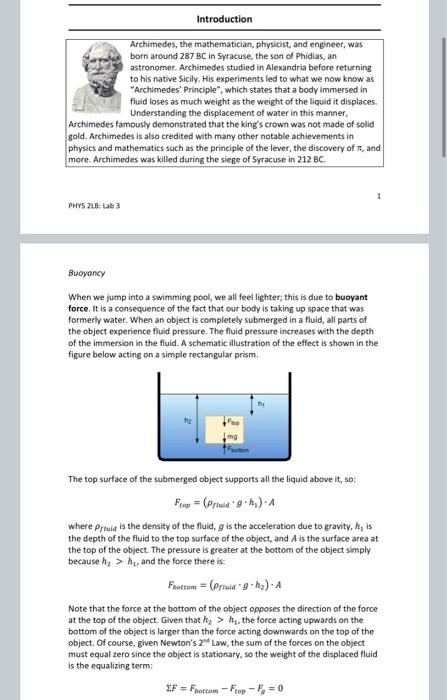 Solved Introduction Archimedes, the mathematician, | Chegg.com