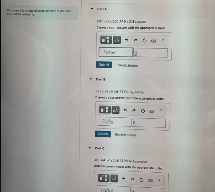 Solved Part A Calculate the grams of solute needed to | Chegg.com
