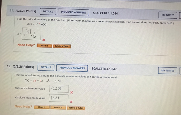 Solved 11. [0/5.26 Points) DETAILS PREVIOUS ANSWERS SCALCET8 | Chegg.com