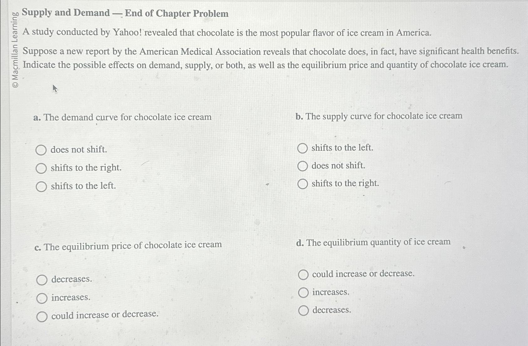 Solved Supply and Demand — ﻿End of Chapter ProblemA study | Chegg.com