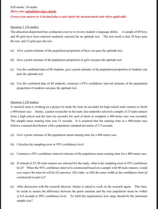 Solved Full marks: 30 marks Show your calculation steps | Chegg.com