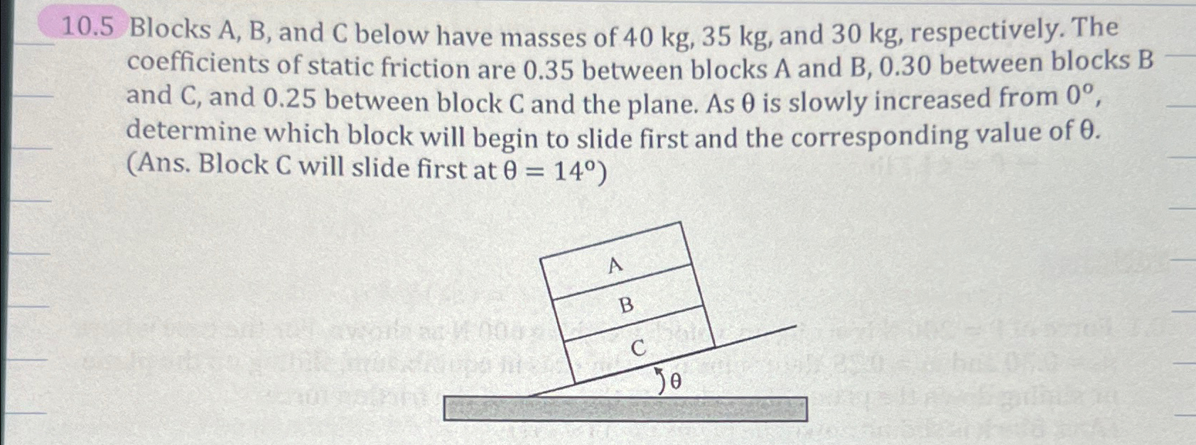 Solved 10.5 ﻿Blocks A, ﻿B, ﻿and C below have masses of | Chegg.com