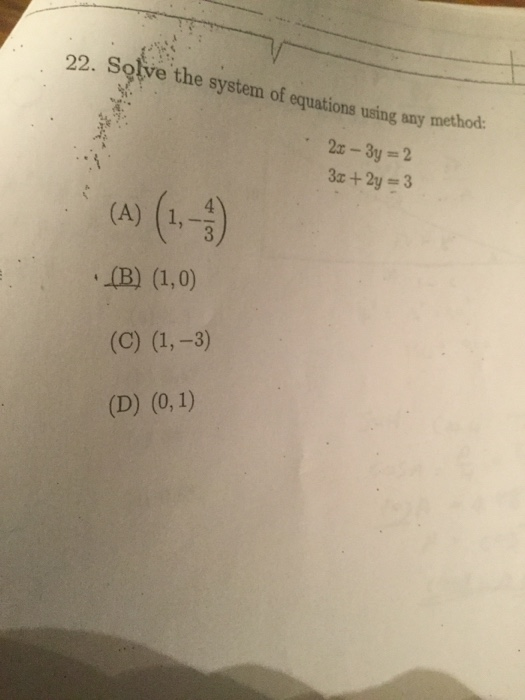 Solved 22. Solve the system of equations using any method: | Chegg.com