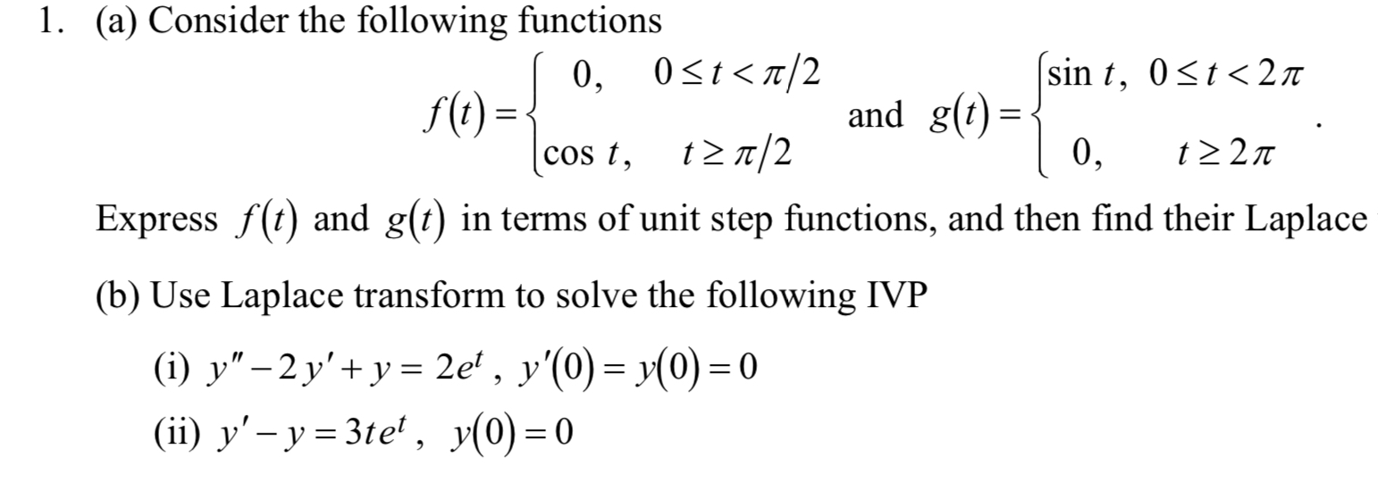 Solved (a) ﻿Consider the following functionsExpress f(t) | Chegg.com