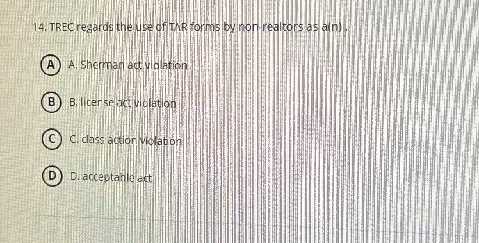 Solved TREC regards the use of TAR forms by non-realtors as | Chegg.com