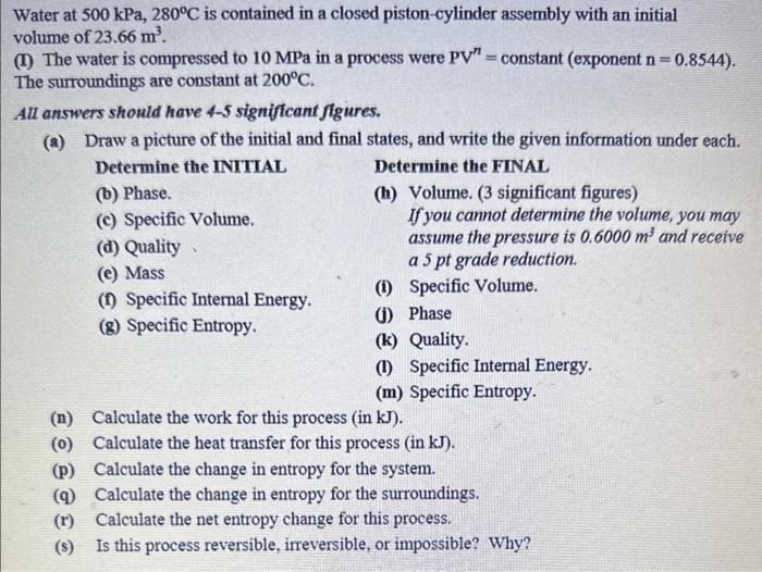 Solved The water is compressed to 10MPa in a process were | Chegg.com