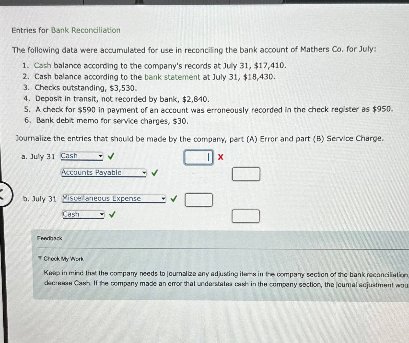 Solved Entries for Bank ReconciliationThe following data | Chegg.com