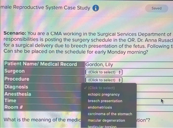 Solved emale Reproductive System Case Study Patient Name/ | Chegg.com