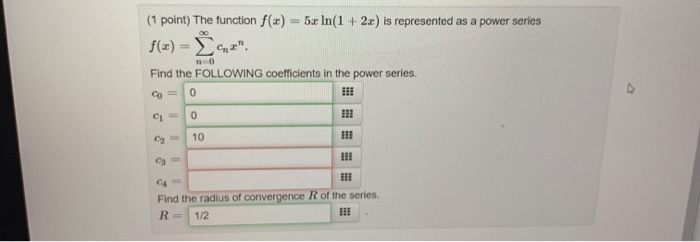 Solved (1 point) The function f(x) = 5x ln(1 + 2.c) is | Chegg.com