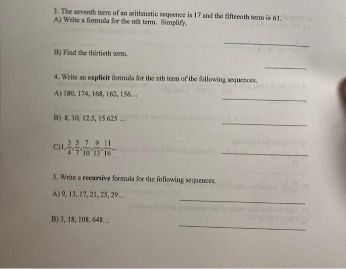 Solved 3. The seventh term of an arithmetic sequence is 17 | Chegg.com
