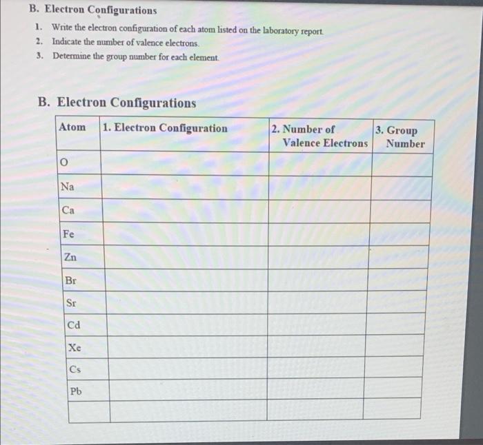 Solved B Electron Configurations 1 Write The Electron