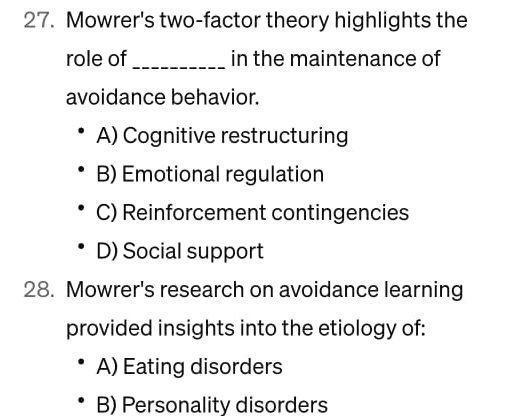 Solved Mowrer's two-factor theory highlights the role of in | Chegg.com