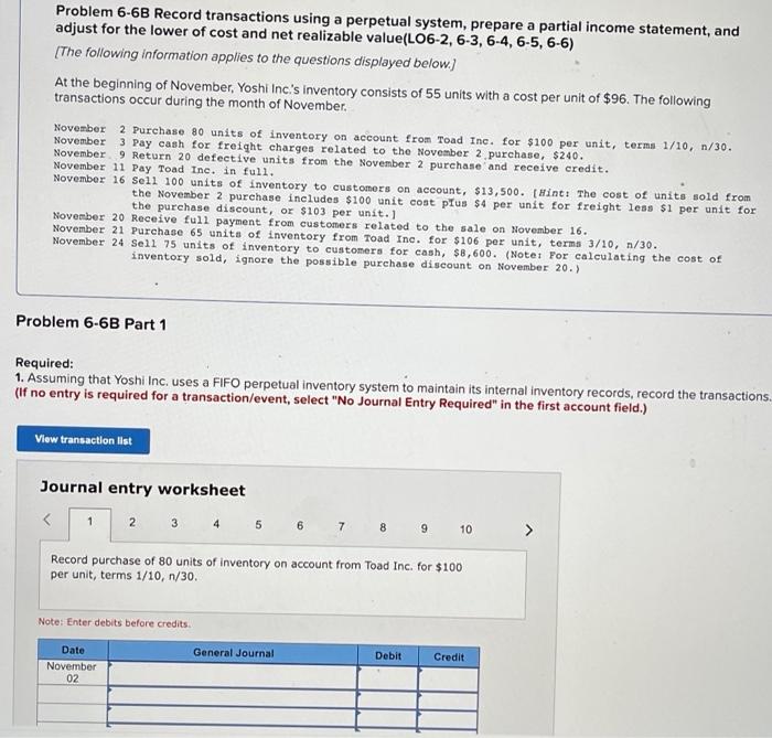 Solved Problem 6-6B Record transactions using a perpetual | Chegg.com