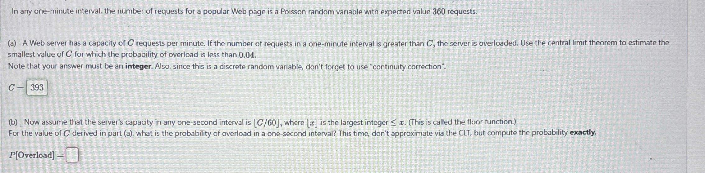 Solved In any one-minute interval, the number of requests | Chegg.com
