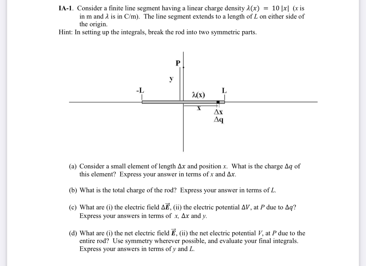 Solved IA-1. ﻿Consider a finite line segment having a linear | Chegg.com