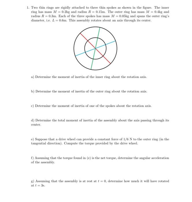 Solved 1. Two thin rings are rigidly attached to three thin | Chegg.com