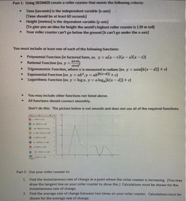 Solved Part 1: Using DESMOS create a roller coaster that | Chegg.com
