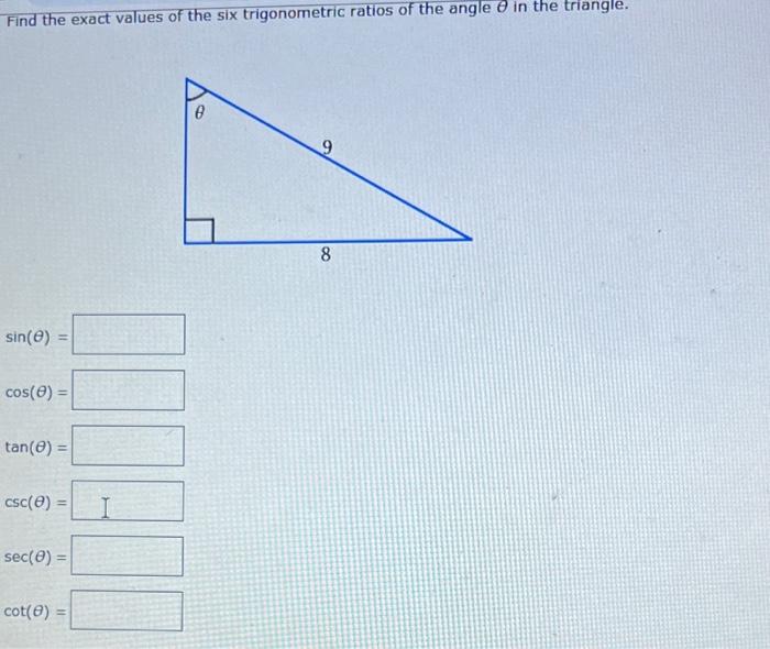 Solved Find the exact values of the six trigonometric ratios | Chegg.com